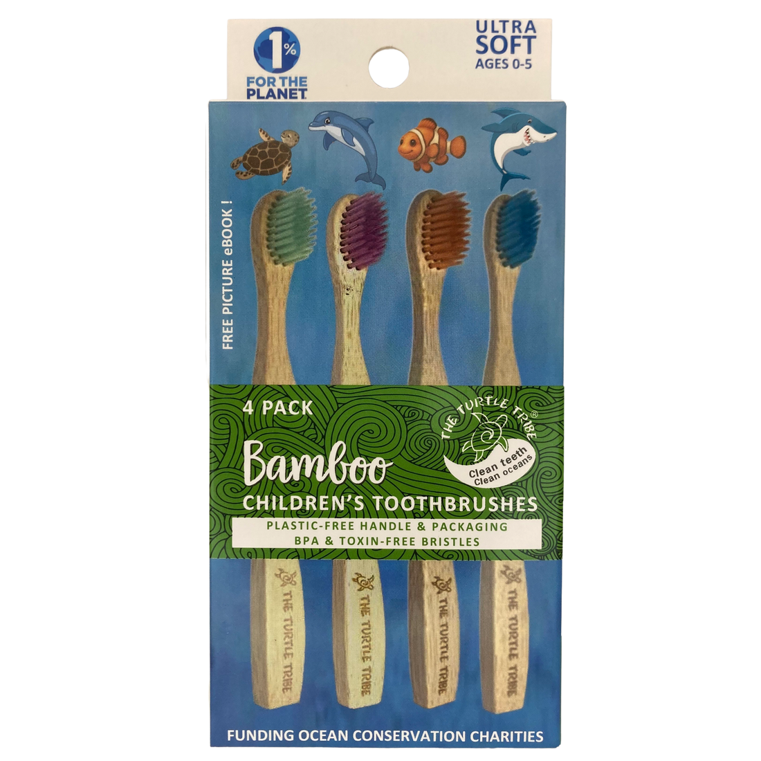 The Turtle Tribe® Kids Bamboo Toothbrushes 4-pack